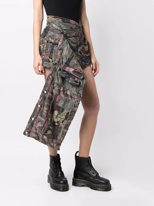 DIESEL® Draped Camouflage-patchwork Skirt