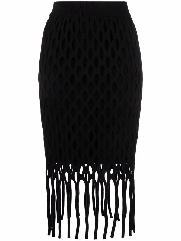 Pinko Macramé Fringed Skirt - Black