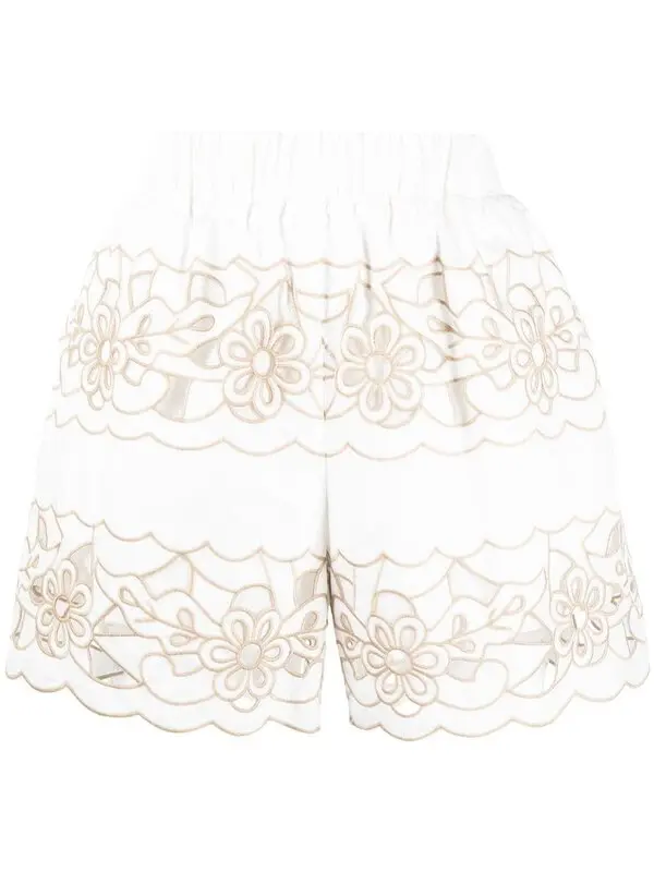 Red Valentino High-waisted Floral Embroidered Shorts