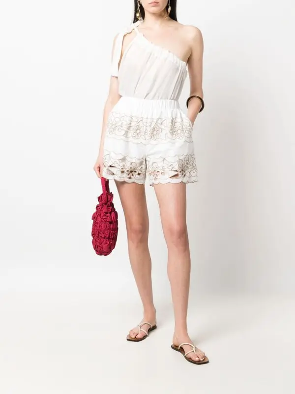 Red Valentino High-waisted Floral Embroidered Shorts