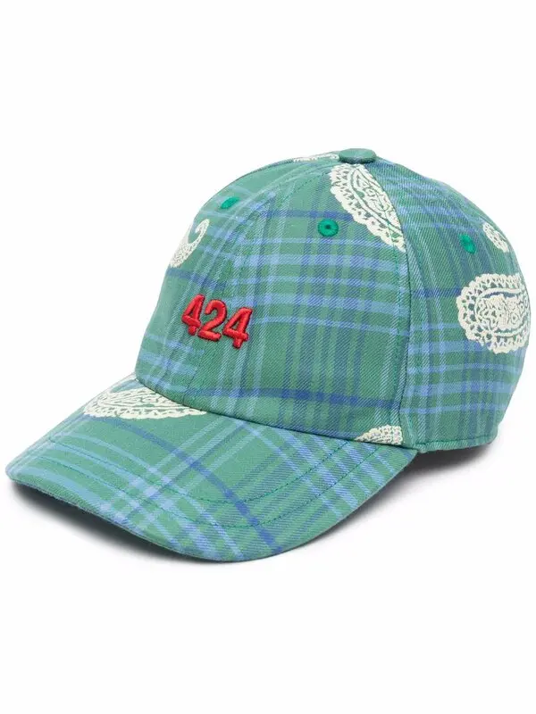 424 Checked Logo-embroidered Cap - Green