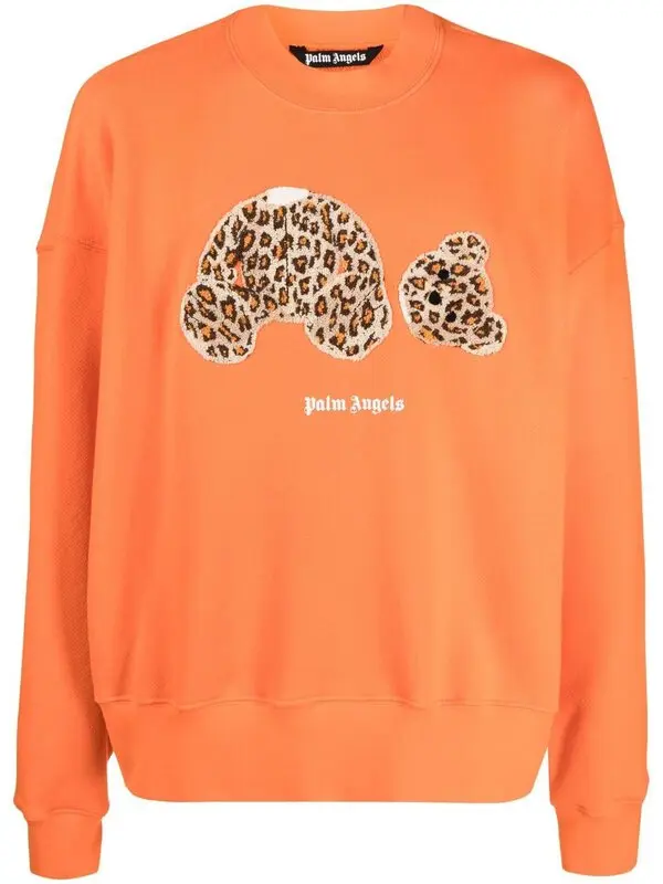Palm Angels Leopard Teddy Crewneck Sweatshirt