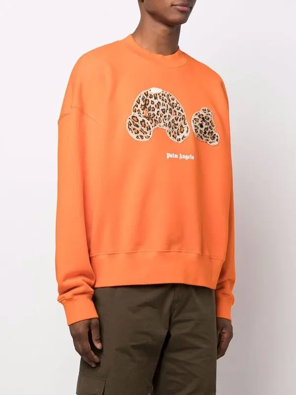 Palm Angels Leopard Teddy Crewneck Sweatshirt
