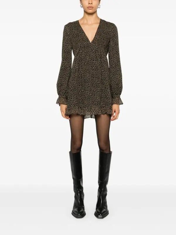 Saint Laurent Leopard-print Mini Dress - Brown