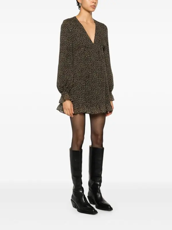 Saint Laurent Leopard-print Mini Dress - Brown