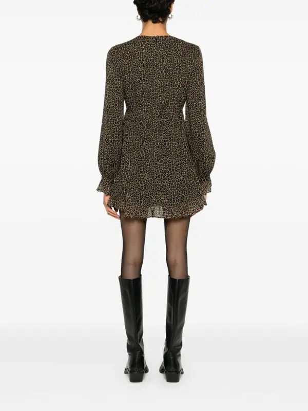 Saint Laurent Leopard-print Mini Dress - Brown