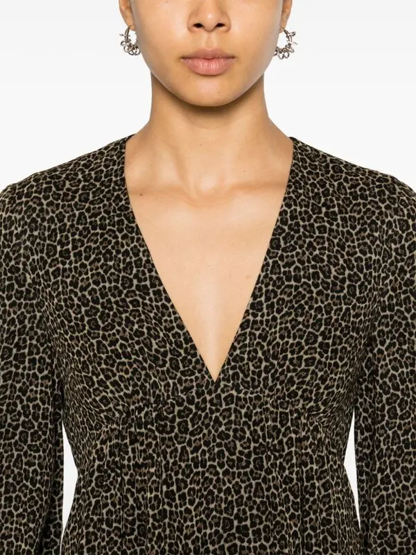 Saint Laurent Leopard-print Mini Dress - Brown