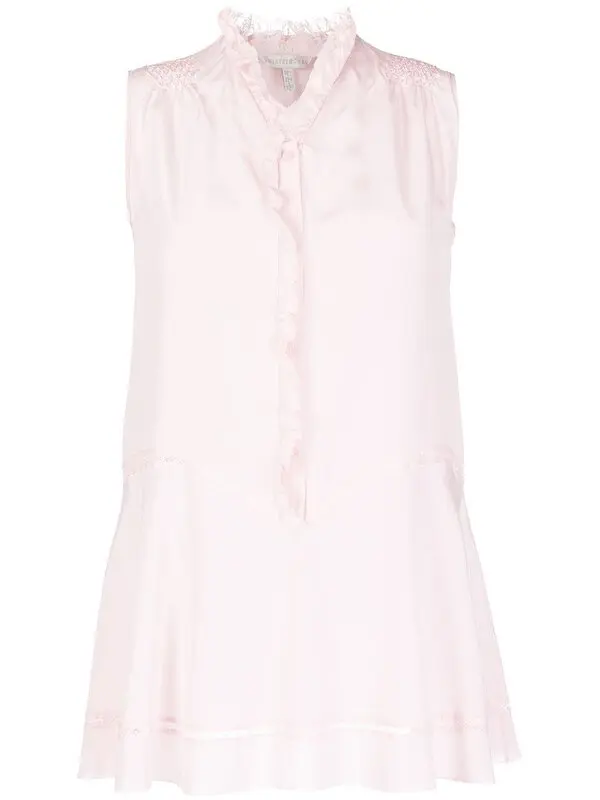 Shiatzy Chen Silk Ruffle-detail Sleeveless Blouse - Pink