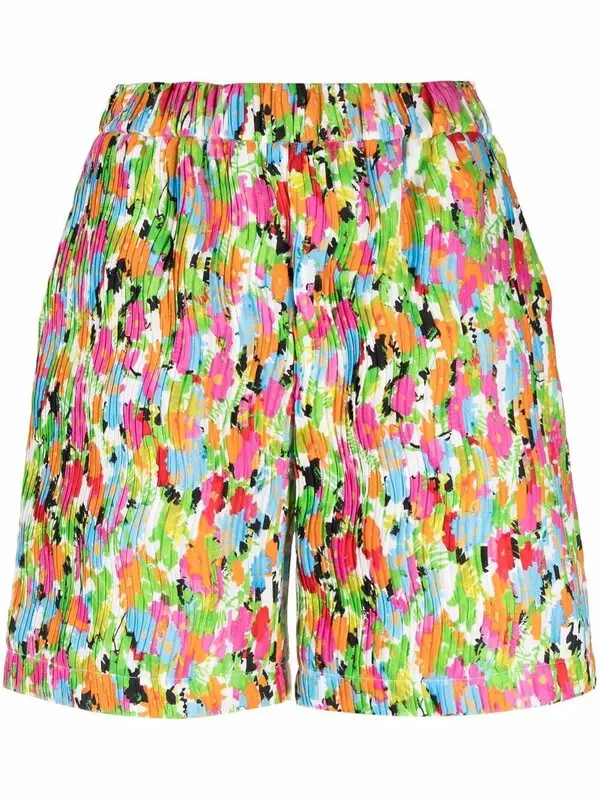 MSGM Abstract-print Pleated Shorts