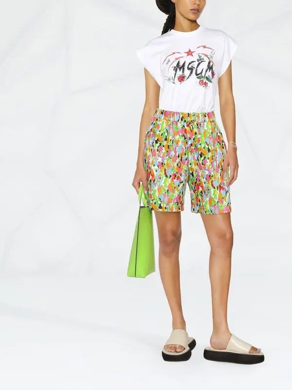 MSGM Abstract-print Pleated Shorts