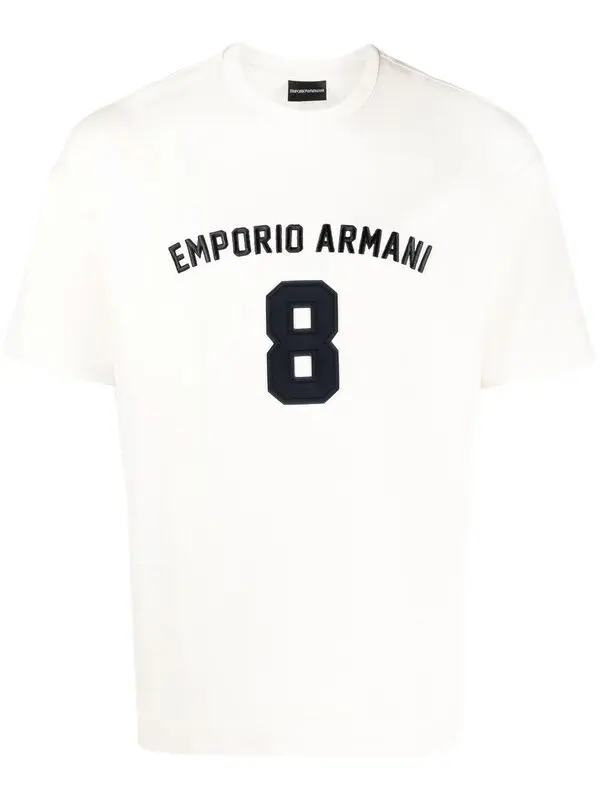 Emporio Armani Number-appliqué Cotton T-shirt - Neutrals