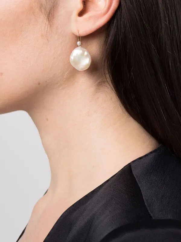 Mizuki 14kt Yellow Petal Pearl Drop Earrings