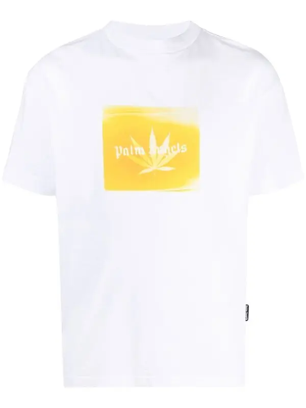 Palm Angels Leaf-print Crew Neck T-shirt - White