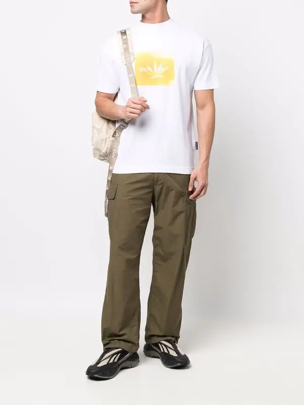 Palm Angels Leaf-print Crew Neck T-shirt - White