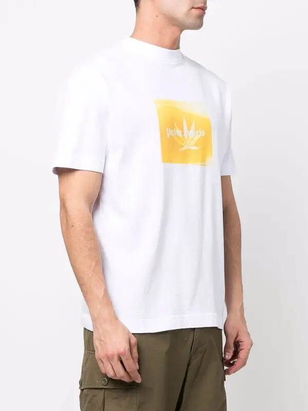 Palm Angels Leaf-print Crew Neck T-shirt - White