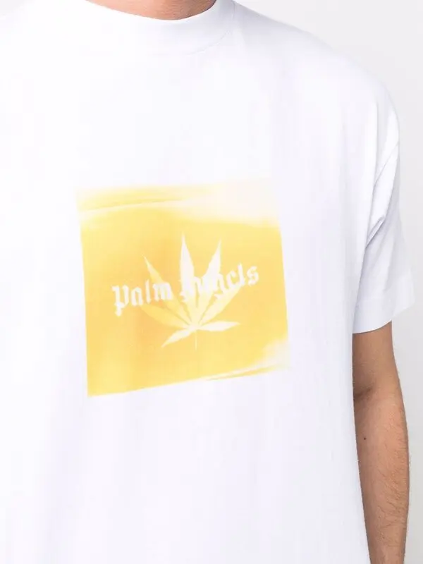 Palm Angels Leaf-print Crew Neck T-shirt - White