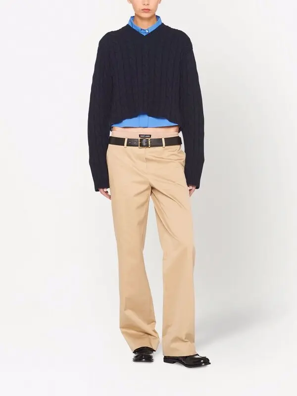Miu Miu Cable Knit Cashmere V-neck Jumper