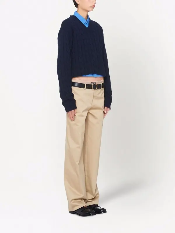 Miu Miu Cable Knit Cashmere V-neck Jumper