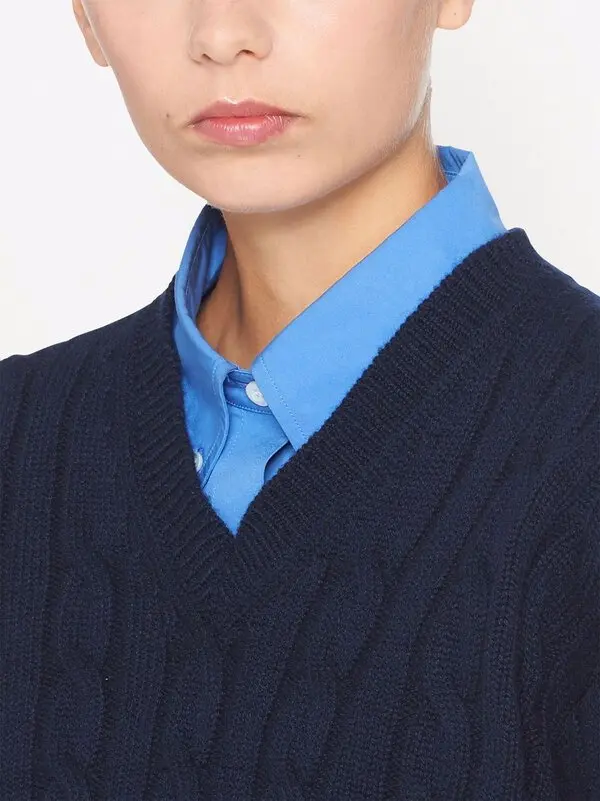 Miu Miu Cable Knit Cashmere V-neck Jumper