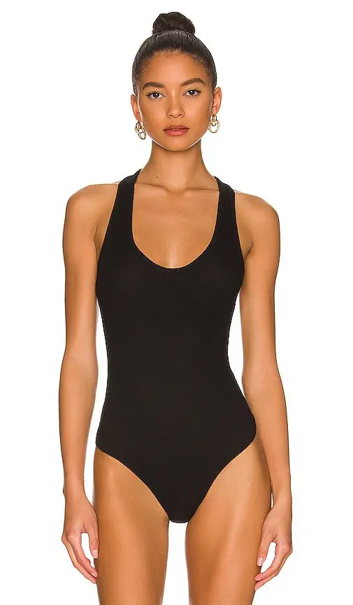 Commando Rib Racerback Tank Bodysuit - Black