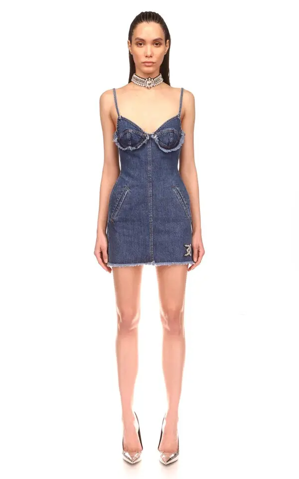 white christmas dresses Women's Piece Dyed Denim Dress with Frayed Hem – Wash Lab – washlabshop