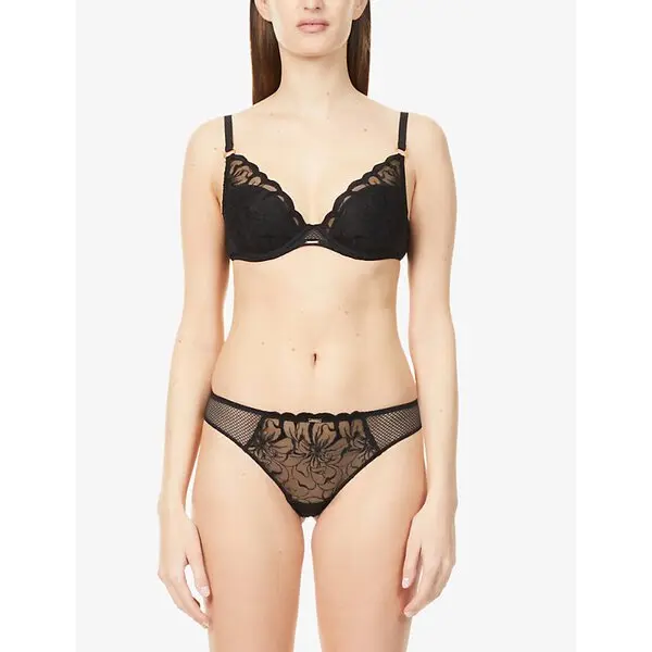 Chantelle Fleurs Embroidered Plunge T-shirt Bra - 011 Black