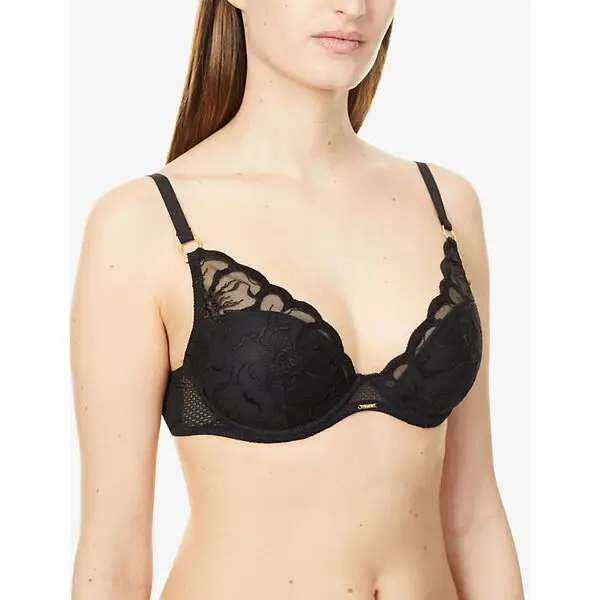 Chantelle Fleurs Embroidered Plunge T-shirt Bra - 011 Black