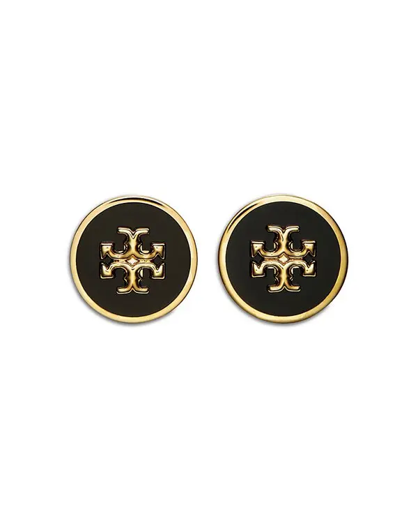 Tory Burch Kira Logo Disc Stud Earrings - Black/gold