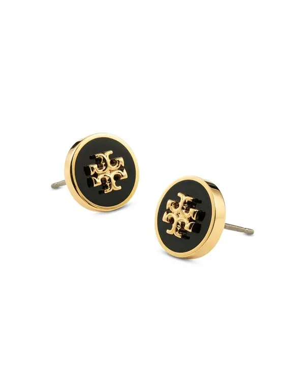 Tory Burch Kira Logo Disc Stud Earrings - Black/gold
