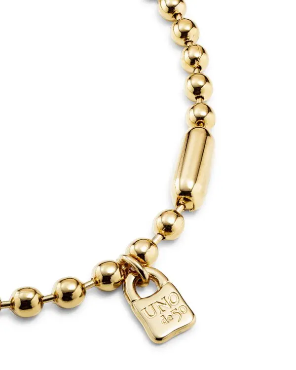 UNODE50 18k -plated Necklace With Spherical Beads And Padlock Charm