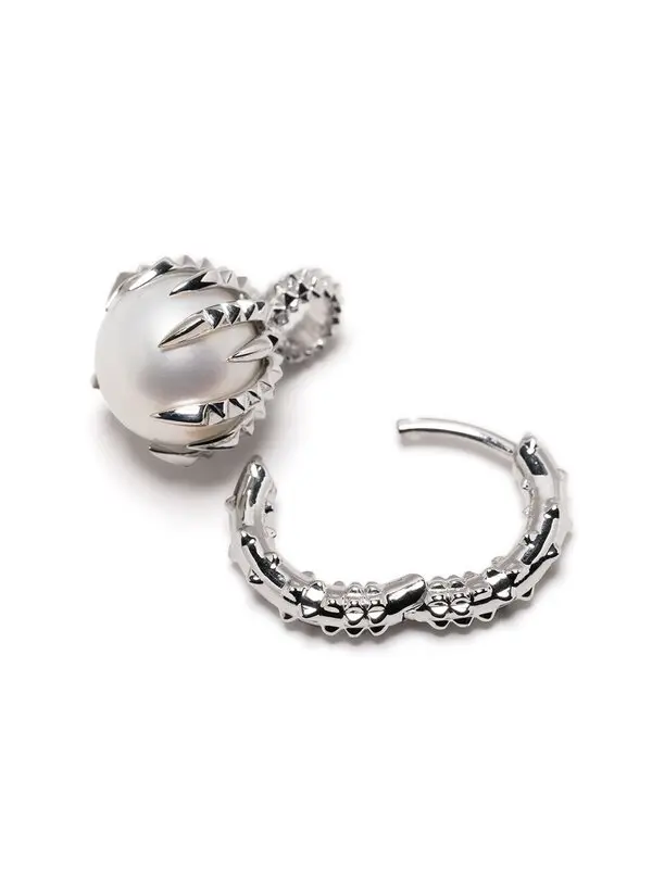 KASUN LONDON Dragon Pearl Drop Single Earring - Silver