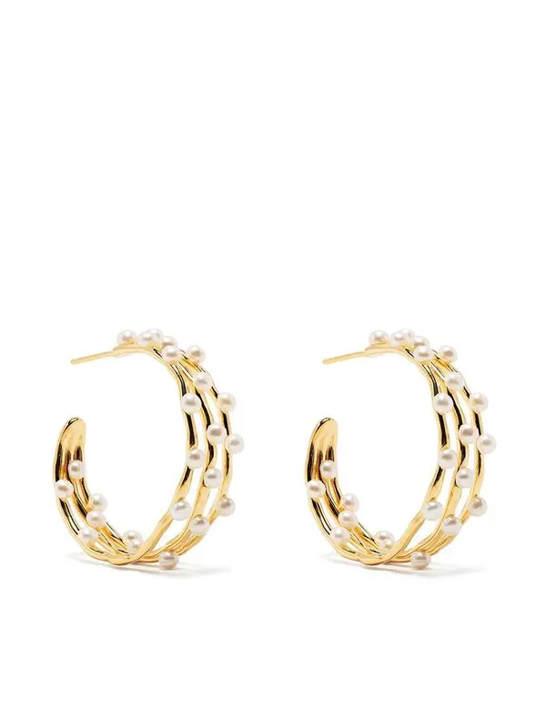DOWER & HALL Pearl Triple-row Hoop Earrings - Gold