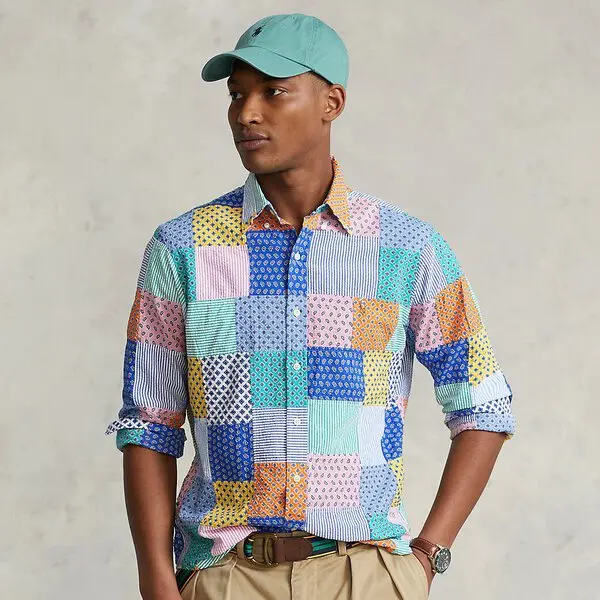 Ralph Lauren Classic Fit Patchwork Seersucker Shirt - Foulard Stripe Patchwork