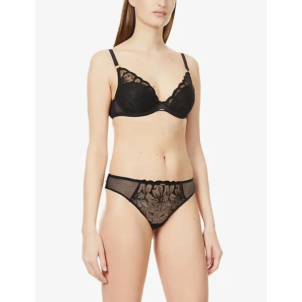 Chantelle Fleurs Tanga Embroidered Briefs - 011 Black