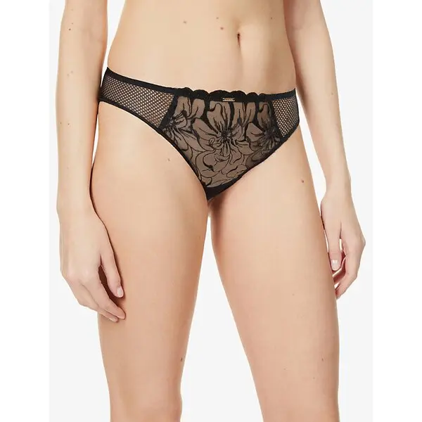 Chantelle Fleurs Tanga Embroidered Briefs - 011 Black