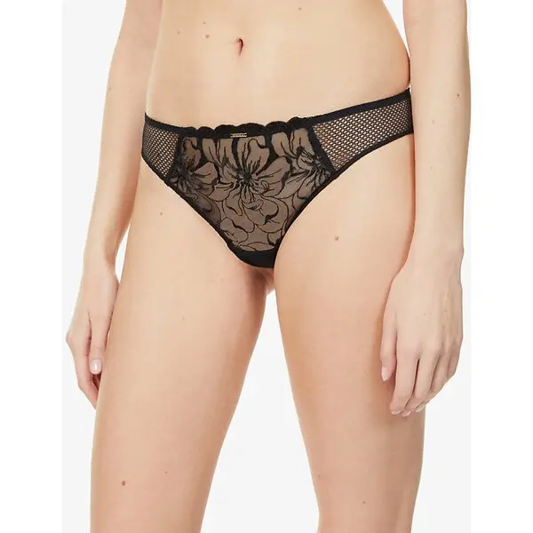 Chantelle Fleurs Tanga Embroidered Briefs - 011 Black