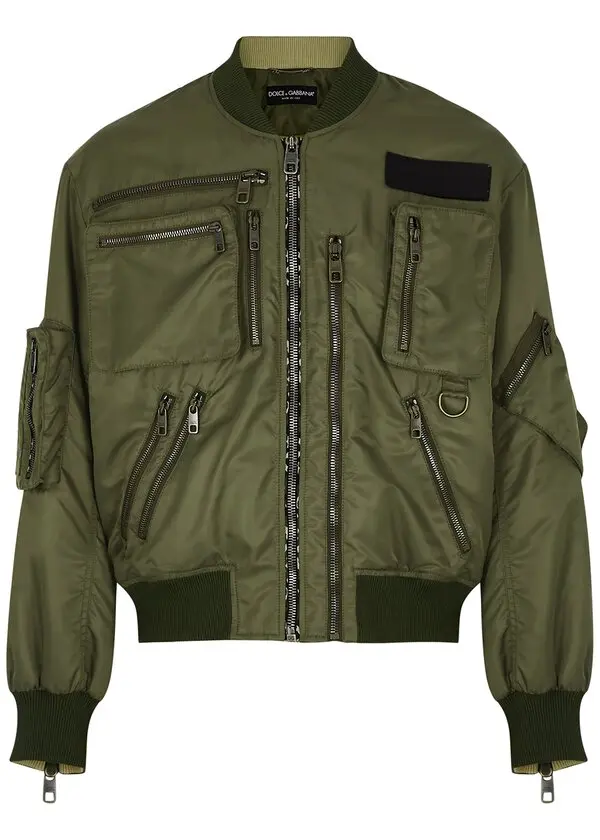 Dolce & Gabbana Army Green Nylon Bomber Jacket In Khaki - 51% Off