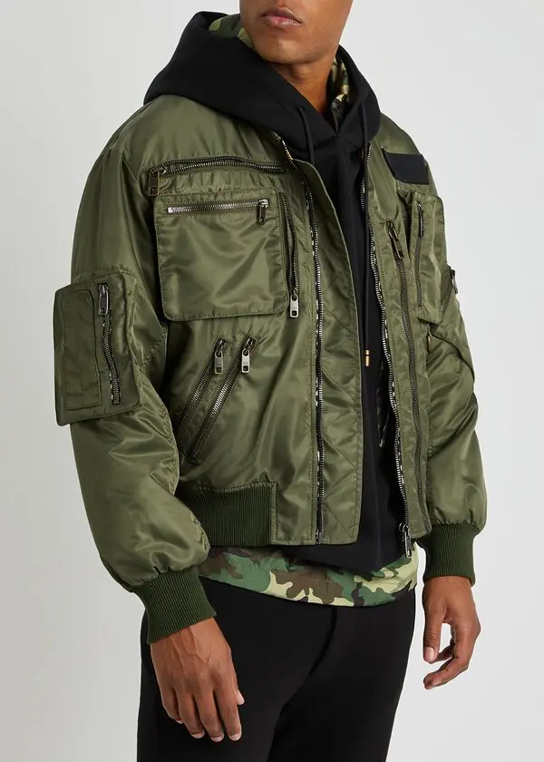 Dolce & Gabbana Army Green Nylon Bomber Jacket In Khaki - 51% Off