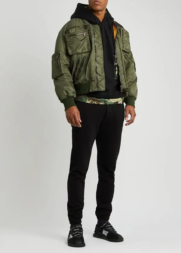 Dolce & Gabbana Army Green Nylon Bomber Jacket In Khaki - 51% Off