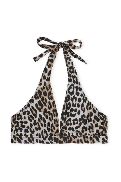 GANNI Halter Bikini Top - Leopard