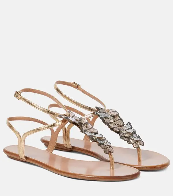 AQUAZZURA Papillon Leather Thong Sandals - Gold