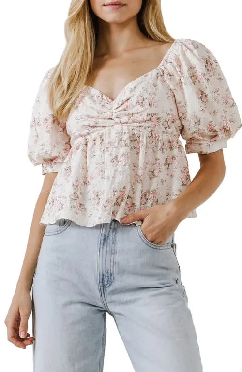 English Factory Floral Textured Babydoll Top