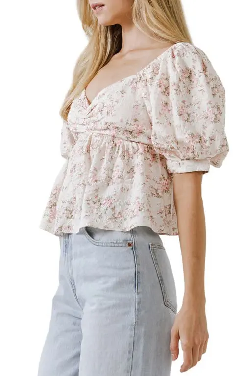 English Factory Floral Textured Babydoll Top