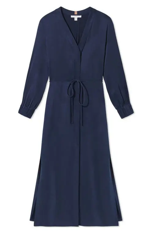 Lunya Washable Silk Long Robe - Deep Blue