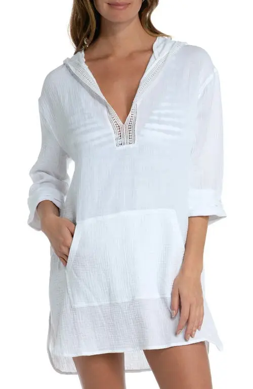 La Blanca Hooded Cotton Gauze Tunic - White