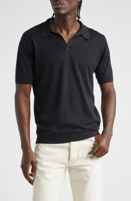 John Smedley Noah Johnny Collar Sweater Polo - Black