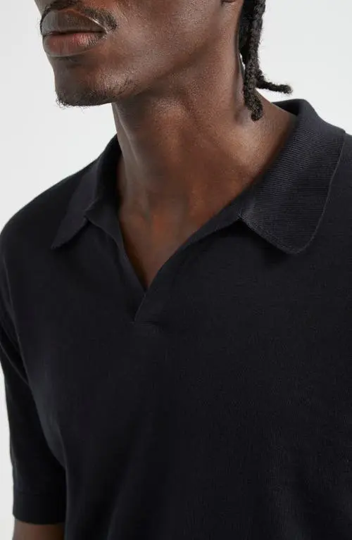 John Smedley Noah Johnny Collar Sweater Polo - Black