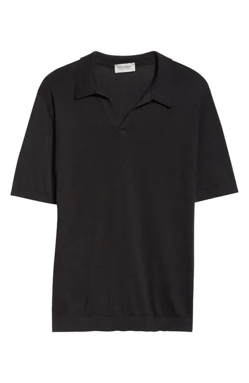 John Smedley Noah Johnny Collar Sweater Polo - Black