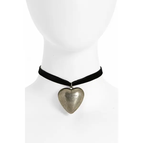 Saint Laurent Oversize Heart Pendant Choker Necklace - Nero