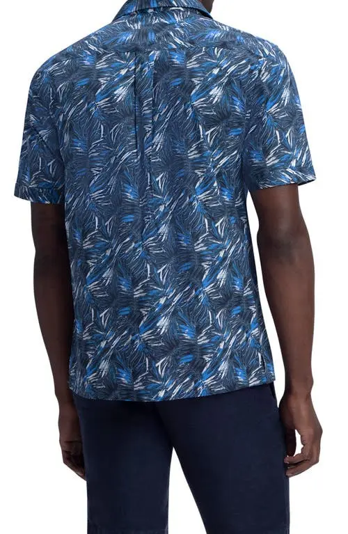 Bugatchi Shaped Fit Print Stretch Cotton Short Sleeve Button-up Shirt